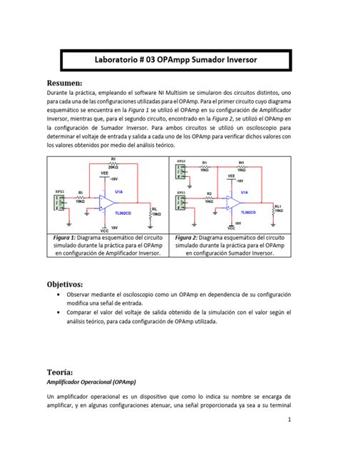 Opamp Sumador Inversor Pdf Amplificador Operacional Amplificador