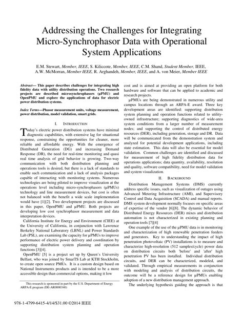 Pdf Addressing The Challenges For Integrating Micro Synchrophasor Data With Operational System