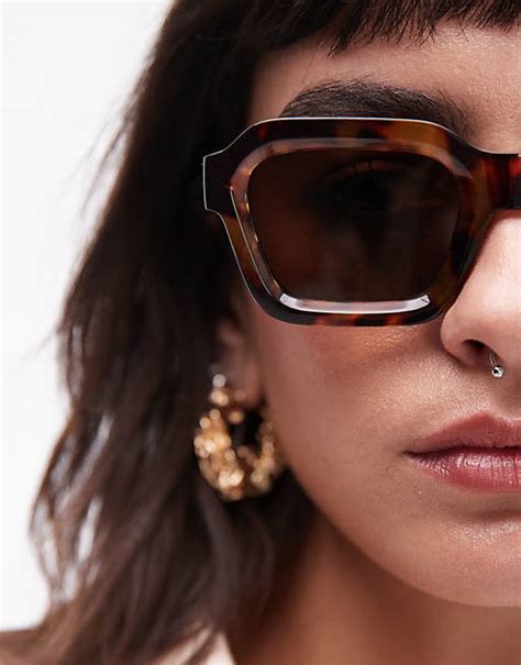 Topshop Alder Oversized Angled Sunglasses In Tort Asos