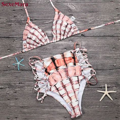 Sexemara Bikini 2018 Summer Newest Sexy Women Solid And Stripped Plaid