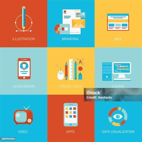 ikon desain situs web datar mengatur antarmuka situs branding ui ux