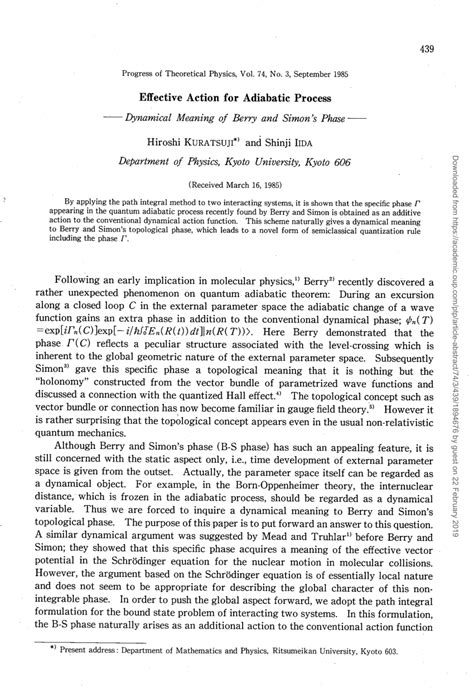 Pdf Effective Action For Adiabatic Process Dynamical Meaning Of