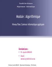 Module Algorithmique chapitre pdf Faculté des Sciences Département Informatique