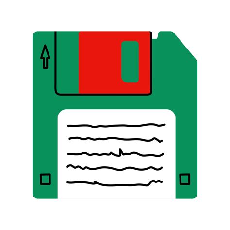 Retro Floppy Disk Illustration In Green And Red With Handwritten Label And Iconic Square Shape