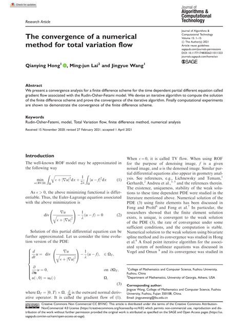 Pdf The Convergence Of A Numerical Method For Total Variation Flow