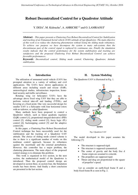 Pdf Robust Decentralized Control For A Quadrotor Attitude