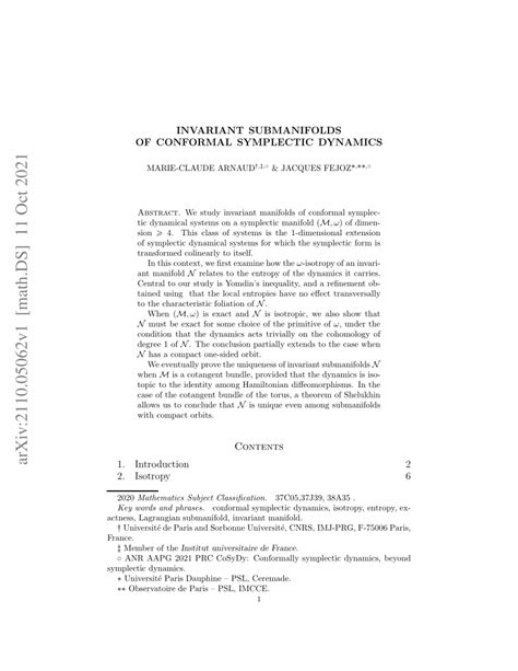 Pdf Invariant Submanifolds Of Conformal Symplectic Dynamics
