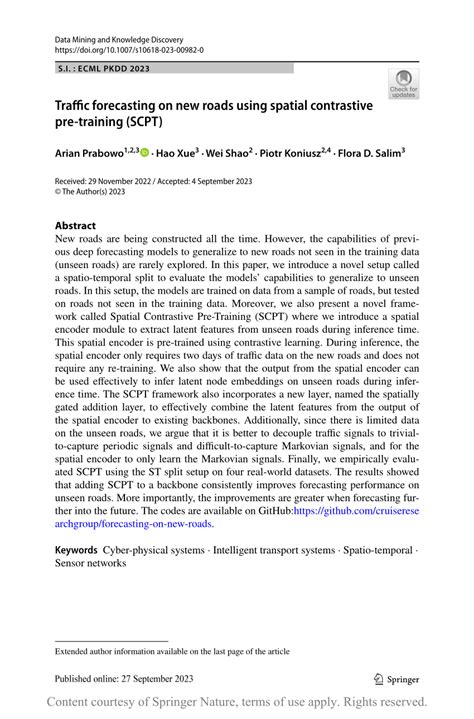Pdf Traffic Forecasting On New Roads Using Spatial Contrastive Pre Training Scpt