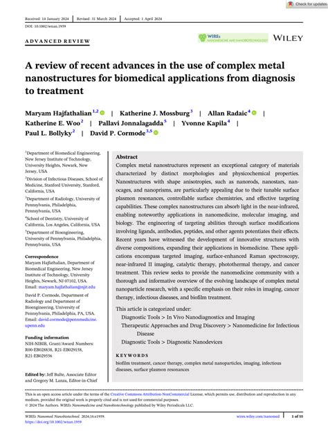 Pdf A Review Of Recent Advances In The Use Of Complex Metal Nanostructures For Biomedical
