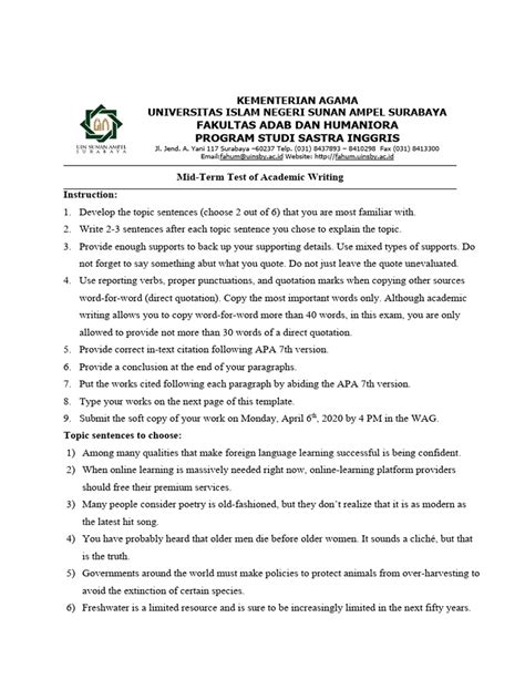 Academic Writing Midterm Test Pdf Writing Human Communication