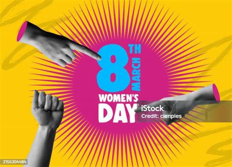 국제 여성의 날 8 행진 손 복고풍 콜라주 벡터 일러스트 레이 션 1990 1999 년에 대한 스톡 벡터 아트 및 기타 이미지