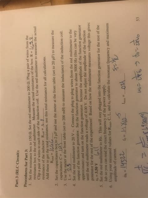 solved part 3 rlc circuit procedures for part 3 i set