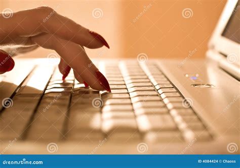 Woman Fingers On Laptop Keyboard Stock Photo Image Of Fingers Press