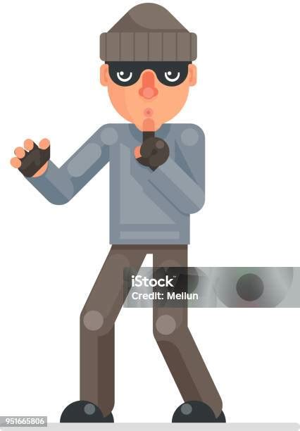 손가락 악 탐욕 침묵 도둑 만화 악성 Bulgar 문자 플랫 디자인 절연 벡터 일러스트 레이 션 강도에 대한 스톡 벡터 아트 및