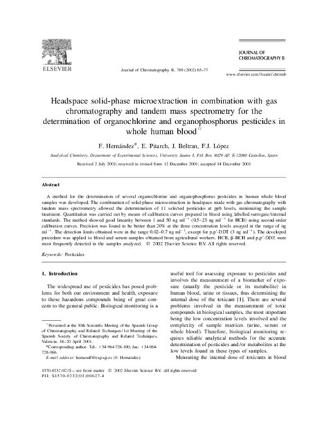 Pdf Headspace Solid Phase Microextraction In Combination With Gas Chromatography And Tandem