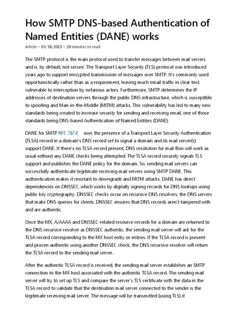 How Smtp Dns Based Authentication Of Named Entities Dane Works Pdf