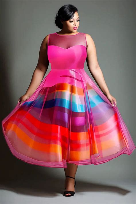 Xpluswear Design Plus Size Semi Formal Black Colorblock Round Neck