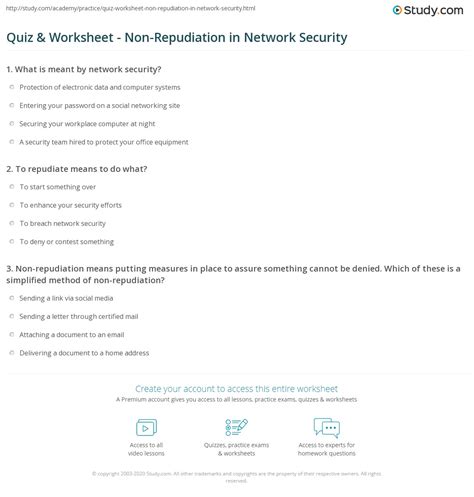 Quiz And Worksheet Non Repudiation In Network Security