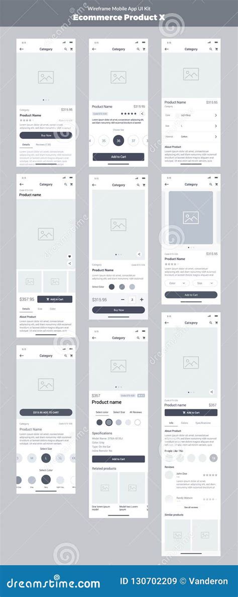 Wireframe Kit For Mobile Phone Mobile App Ui Ux Design New Ecommerce Product Stock Vector