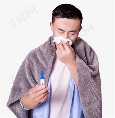 发烧生病感冒温度计难受男人素材图片免费下载 千库网