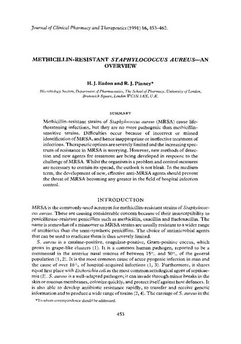 Pdf Methicillin Resistant Staphylococcus Aureus—an Overview Dokumen Tips