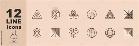 Geometric Set Icon Triangle Cube Hexagon Circular Arcs Nested