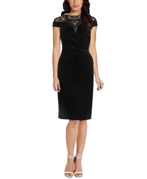 Adrianna Papell Illusion Neck Velvet Sheath Dress Macys