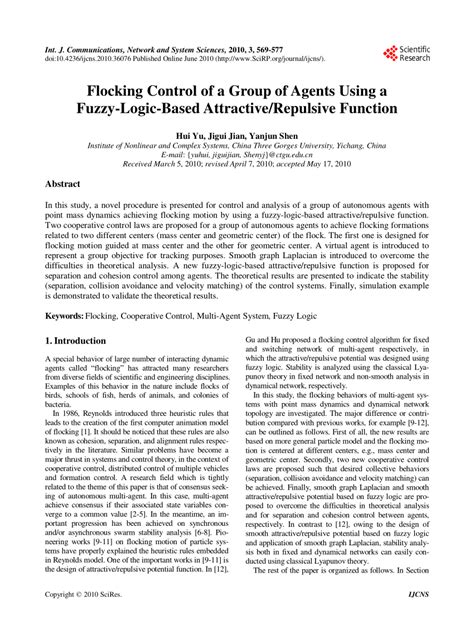 Pdf Flocking Control Of A Group Of Agents Using A Fuzzy Logic Based