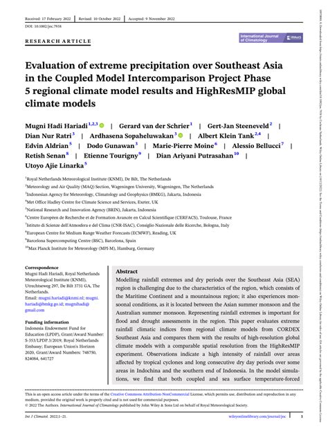 Pdf Evaluation Of Extreme Precipitation Over Southeast Asia In The