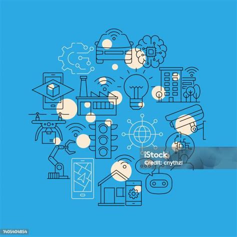 사물 인터넷 관련 디자인 요소 윤곽선 아이콘이 있는 패턴 디자인입니다 다채로운 벡터 일러스트레이션 0명에 대한 스톡 벡터 아트