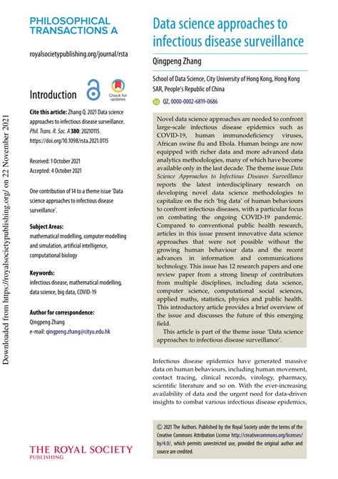 Pdf Data Science Approaches To Infectious Disease Surveillance