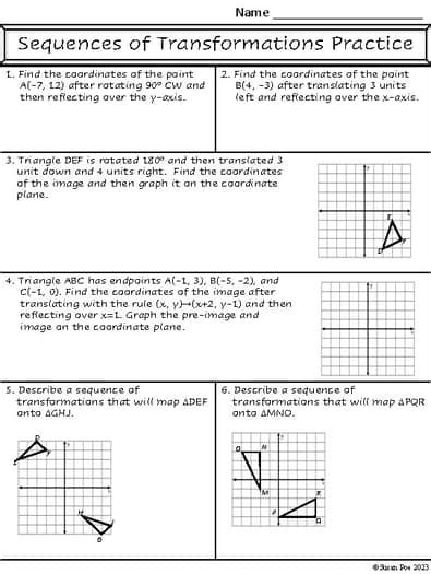 sequences of transformations by poe pro math resources tpt