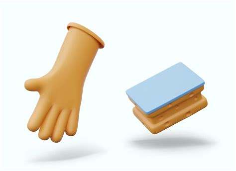Rubber Glove Sponge Set Of Realistic Objects For Cleaning Concepts