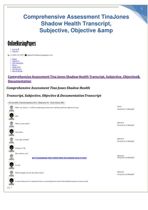 Comprehensive Assessment Tina Jones Shadow Health Transcript