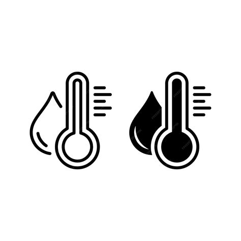Premium Vector Water Temperature Indicator Silhouette And Line Icon Set Mercury Thermometer