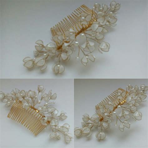 Свадебный гребень из ювелирной проволоки жемчужных бусин и цветков витраль в 2024 г