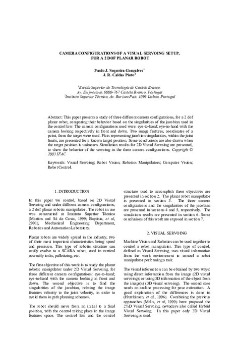 pdf camera configurations for a visual servoing setup for a 2 dof