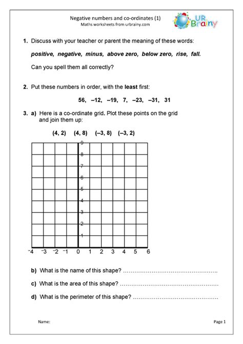 Negative Numbers And Co Ordinates 1 Number And Place Value For Year