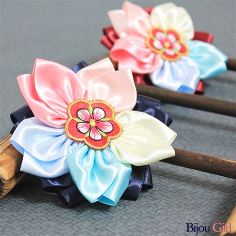 헐일공팔팔 [her1088] 색동 겹꽃잎 한복헤어핀 장신구 전통소품 위시버킷