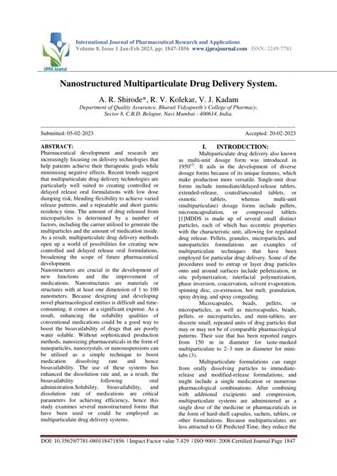 Pdf Nanostructured Multiparticulate Drug Delivery System