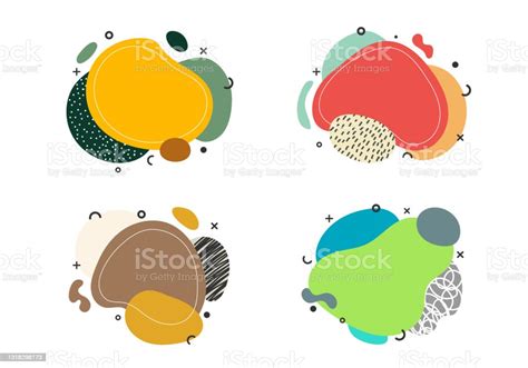 흰색 배경에 격리 된 기하학적 요소 밝은 색상으로 배지 추상 적 손으로 그린 유기적 인 모양 세트 광고에 대한 스톡 벡터 아트 및 기타 이미지 Istock