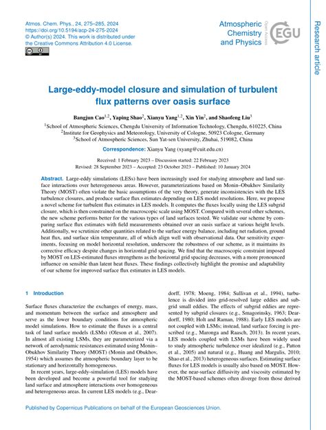 Pdf Large Eddy Model Closure And Simulation Of Turbulent Flux Patterns Over Oasis Surface