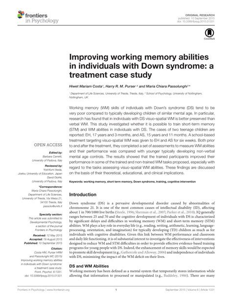 pdf improving working memory abilities in individuals with down