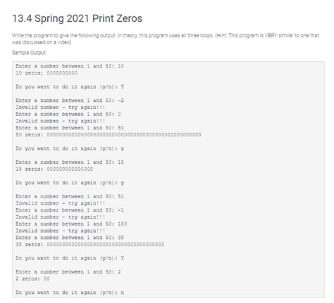 Solved 134 Spring 2021 Print Zeros Write The Program To