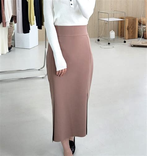 리옴 Sk01 모스 에이치라인 밑단 트임 스커트 일자핏 사이드 절개 스판 H라인 치마 3 Color