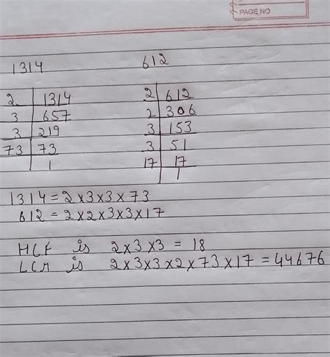 Chapter 1 1 Find The Hcf And Lcm Of 612 And 1314 Using Prime