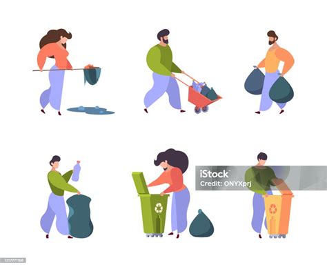 사람들은 자연을 저장합니다 쓰레기청정환경 자원봉사자 가루 벡터인을 재활용하는 캐릭터는 자연플라스틱 폐기물 청소를 저장합니다 개념에 대한 스톡 벡터 아트 및 기타 이미지