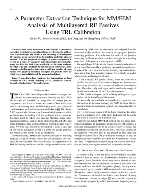 Pdf A Parameter Extraction Technique For Mmfem Analysis Of Multilayered Rf Passives Using Trl