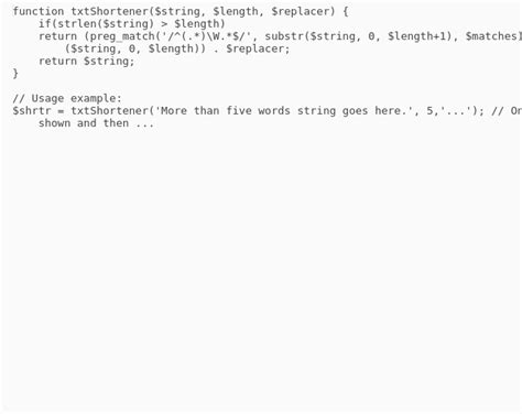 Shorten String Without Cutting Words Codepad