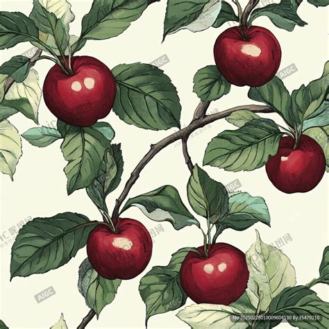 Ai创作图水果樱桃墙纸印花图案 写实山楂 手绘苹果枝 林檎手绘 复古樱桃四方连续 樱桃印花布料 手绘苹果印花 手绘苹果背景底纹 手绘苹果底纹 樱桃四方连续图案 红苹果插画 卡通苹果底纹 水果